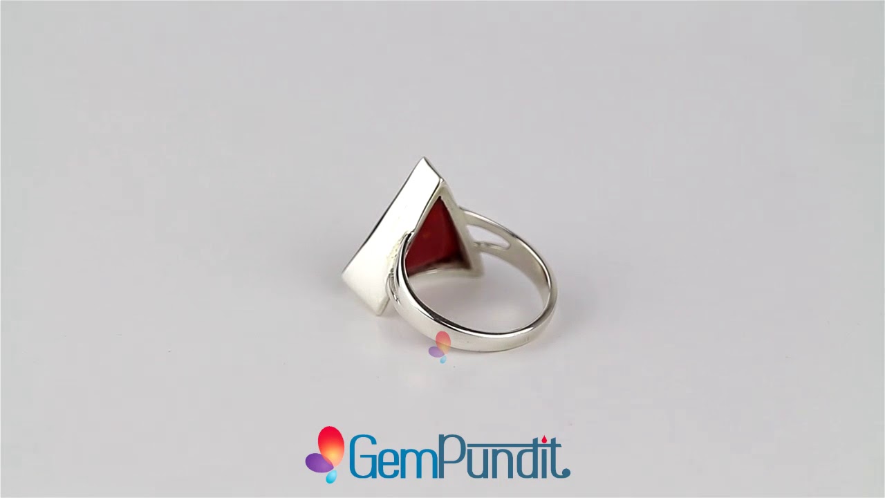 Beautiful Triangular Red Coral gemstone ring in Sterling Silver - YouTube