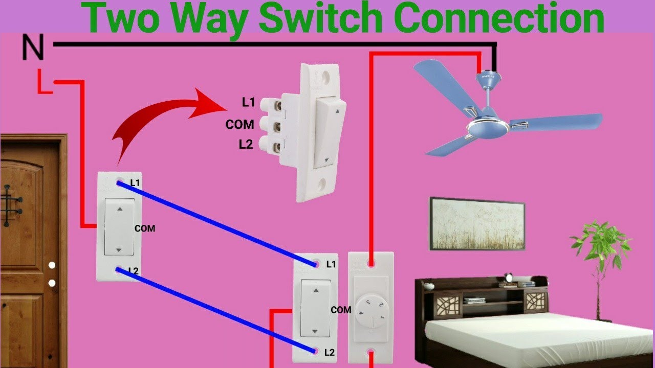 Two way switch connection with fan regulator - YouTube