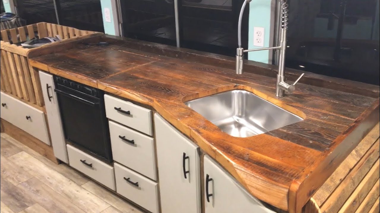 Bus conversion 12 kitchen counter inlays - YouTube
