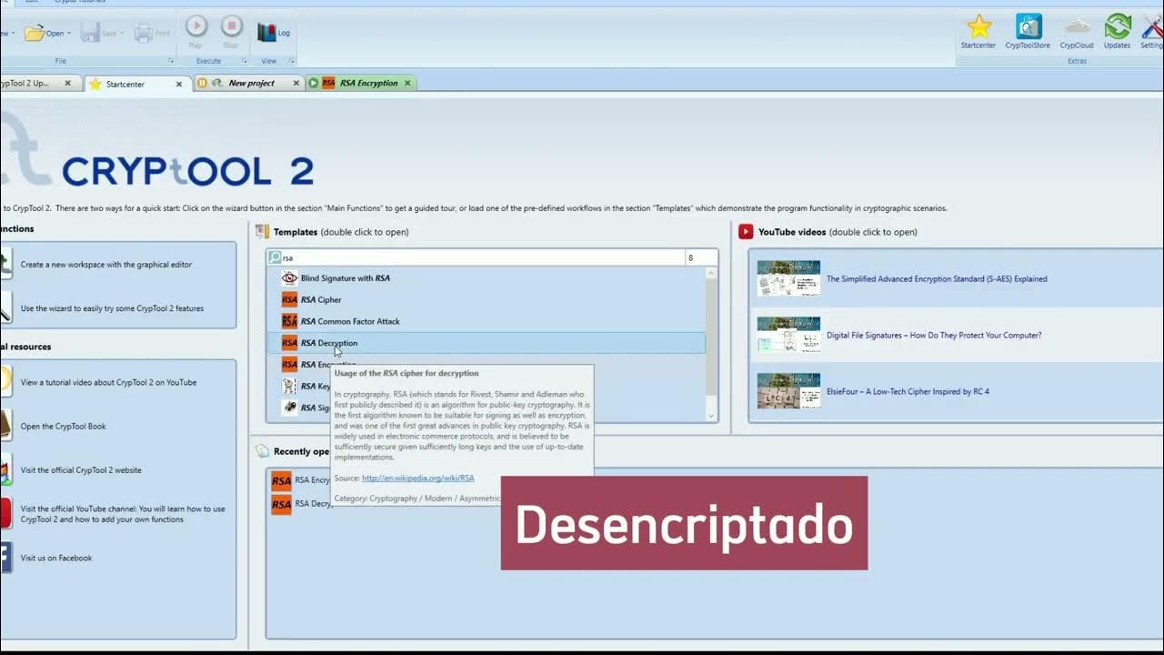 Cifrado Y Descifrado Con Rsa Cryptool 20 Youtube