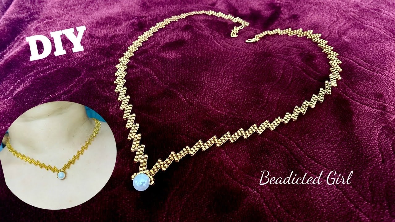 Gold chain Beaded || Simple Beaded Necklace - YouTube