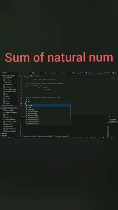 sum of natural numbers in python #pythonprogramming #pythontutorial # ...
