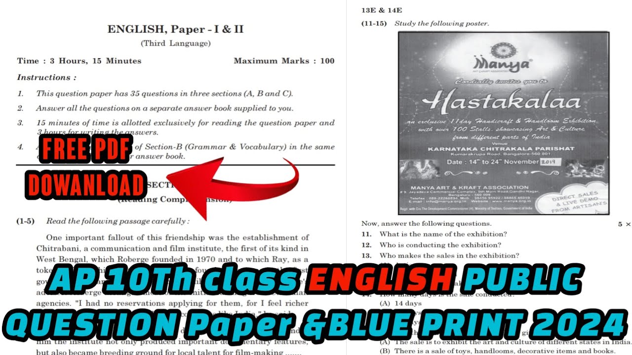 Ap 10th English public question paper 2024||10th pre final question ...
