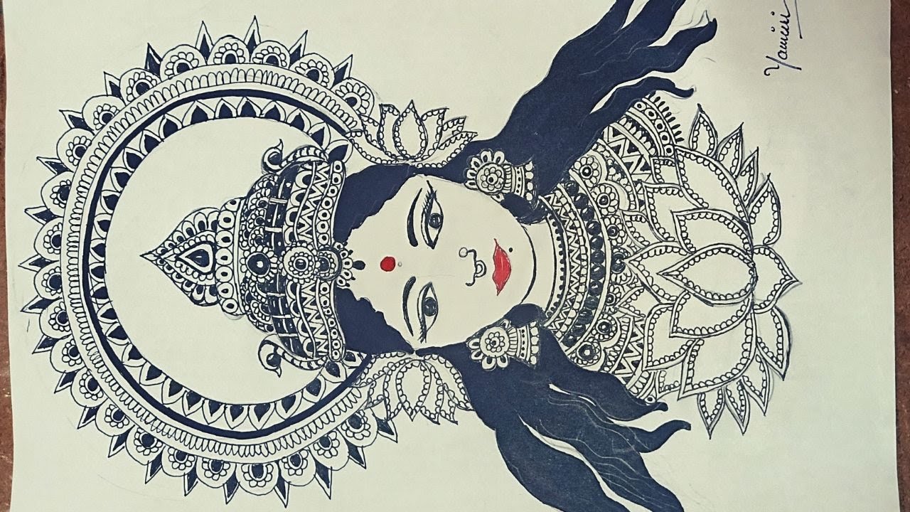 Beautiful Drawing of Maa Lakshmi || Diwali Special Mandal Art Drawing ...