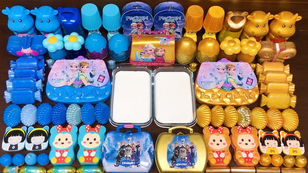 BLUE vs GOLD! Mixing Random into GLOSSY Slime ! Satisfying Slime Video ...