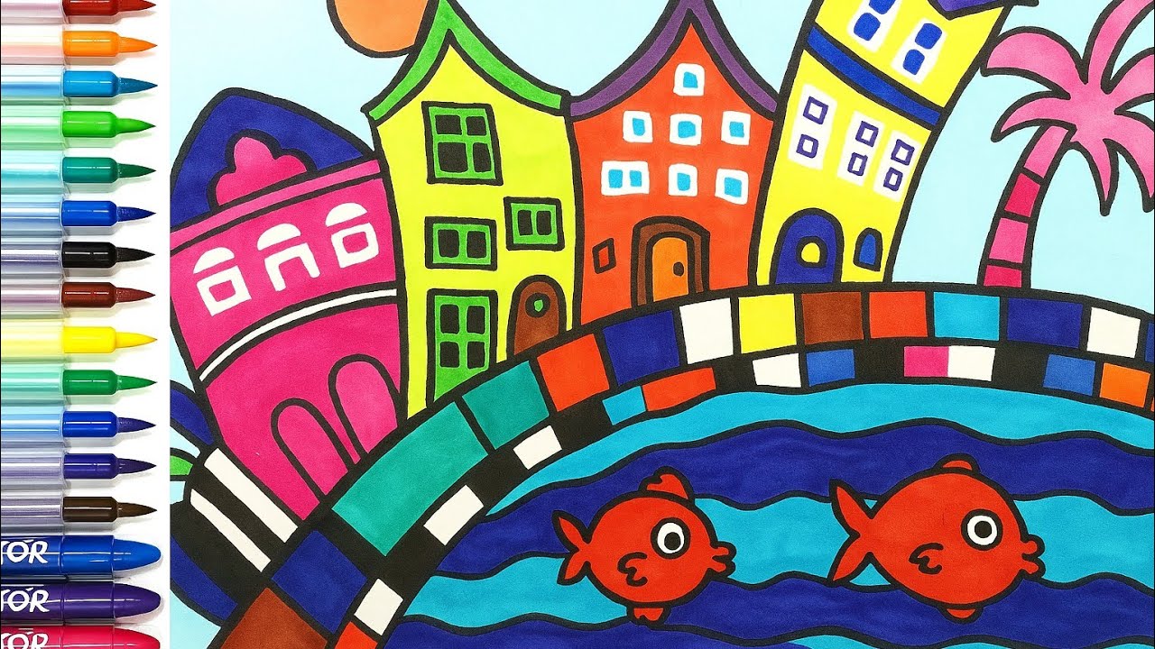Colourful Fantasy | Town Fun Fish 🐠 & | Funky houses 🏘️ art #drawing # ...
