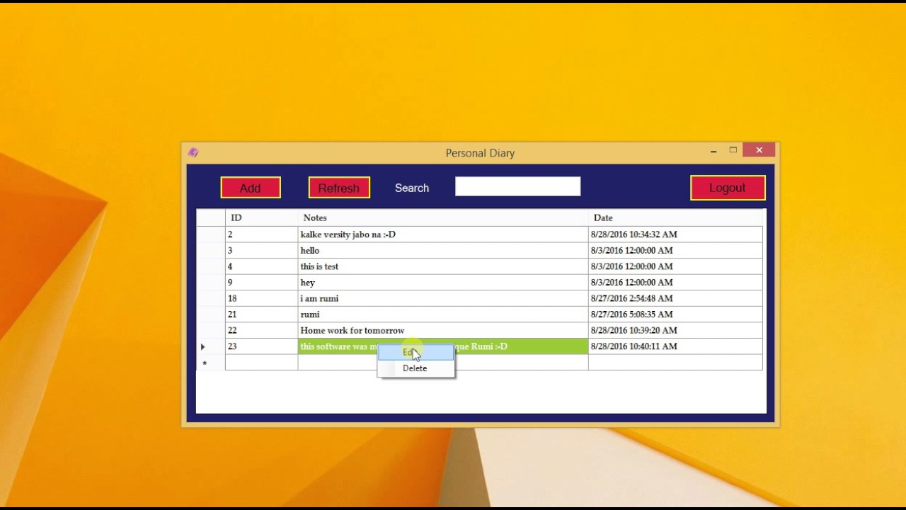 Diary app with MS access database in C# - YouTube
