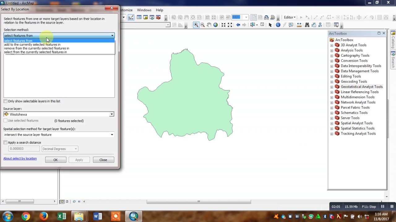 Extracting Area Of Interest Using Select Feature Tool In Arcmap Youtube