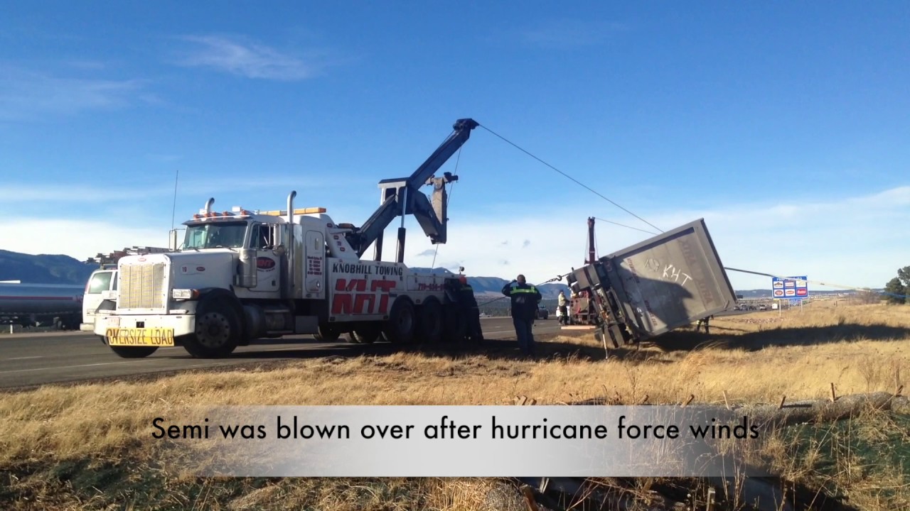 Hard work pays off to right a wind blown semi in Colorado Springs - YouTube