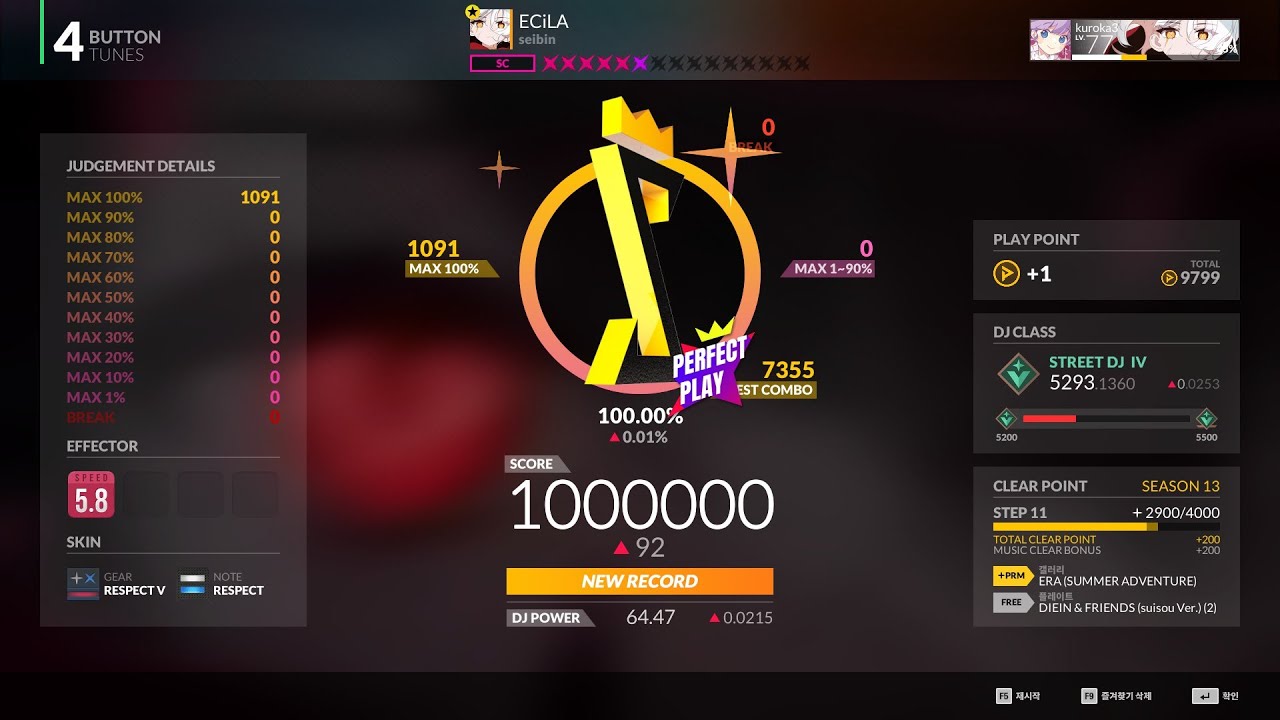 [DJMAX RESPECT V] ECiLA - seibin | PERFECT PLAY - YouTube