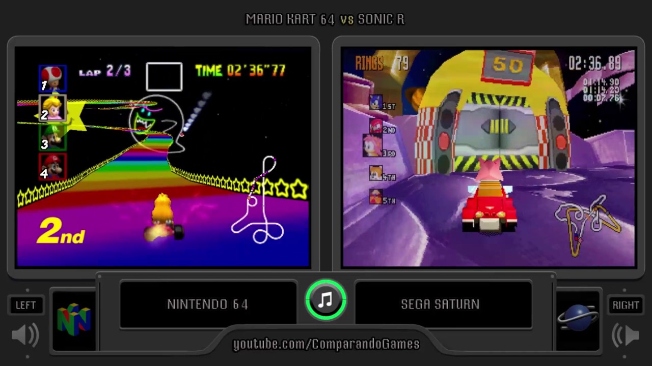 Mario Kart 64 vs Sonic R (Nintendo 64 vs Sega Saturn) Side by Side ...
