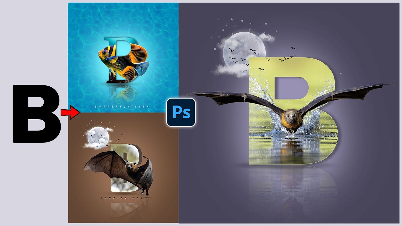 Letter (B) Text Manipulation Effect In Photoshop CC | 3D text ...