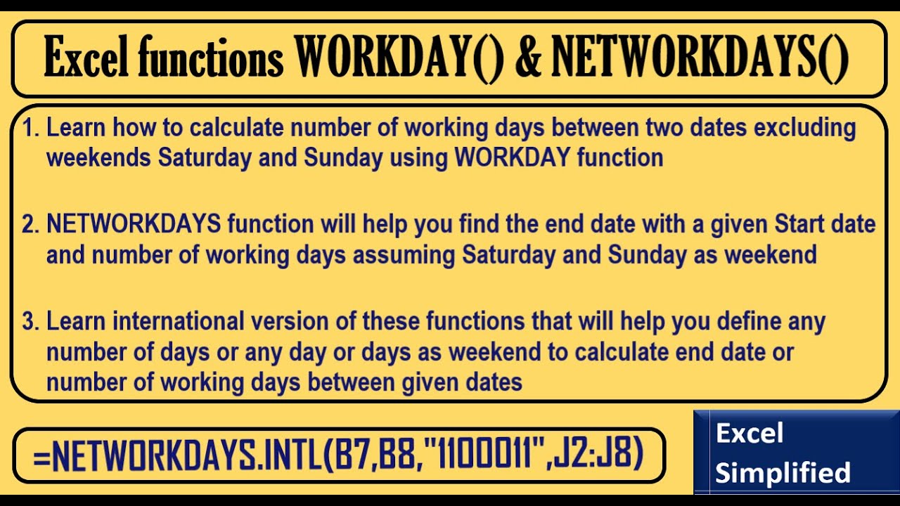Learn Very Useful Excel Functions Workday And Networkdays Youtube 4271