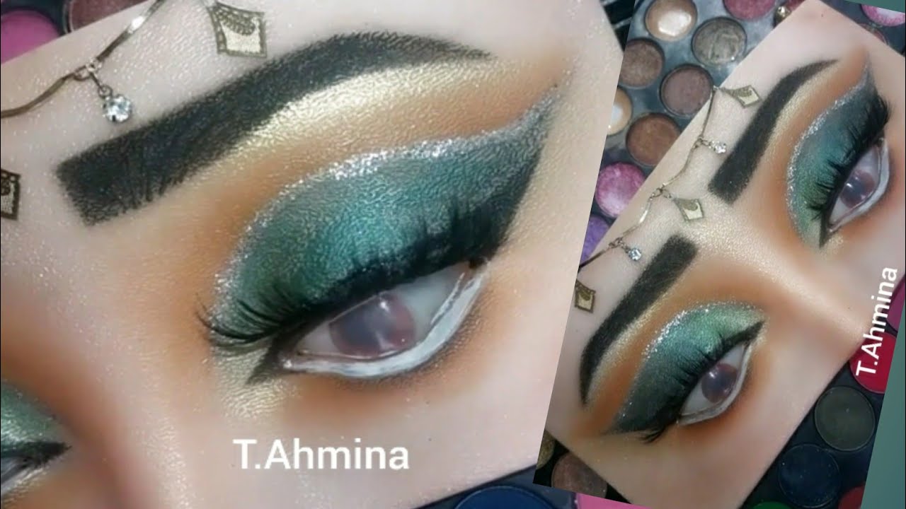 Green cut crease eyes makeup tutorial || 14 agust eye look ||Glliter ...