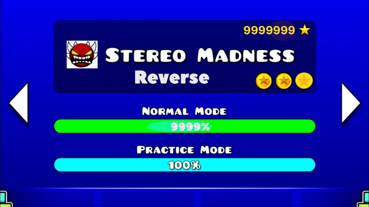 Geometry dash stereo madness reverse (demon mode) - YouTube