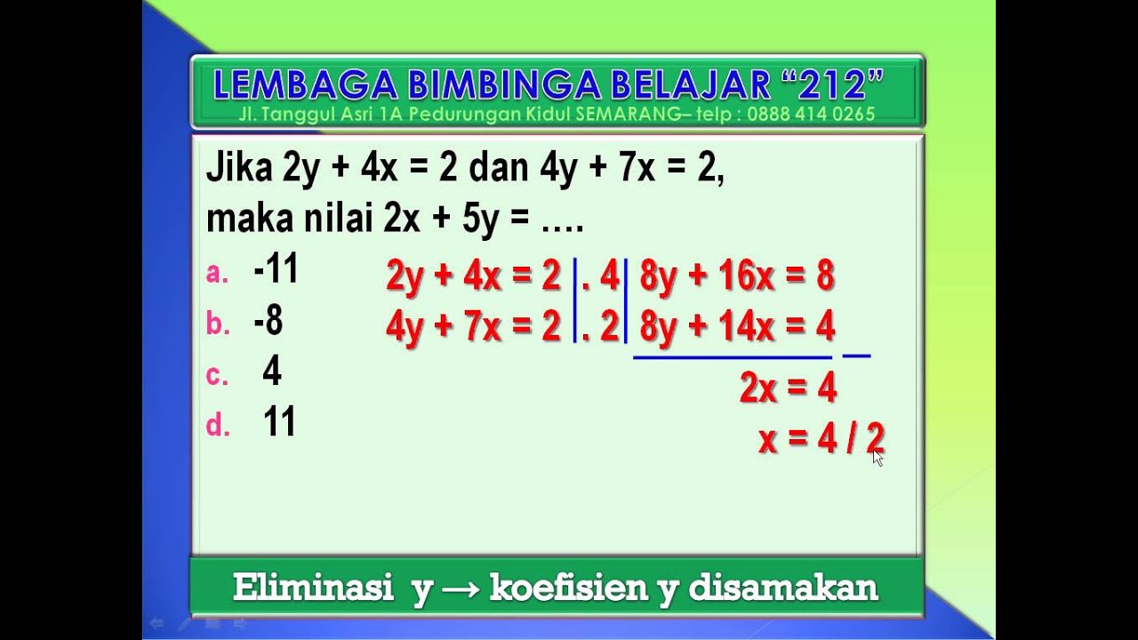 SISTEM PERSAMAAN LINEAR 2 VARIABEL 9 - YouTube