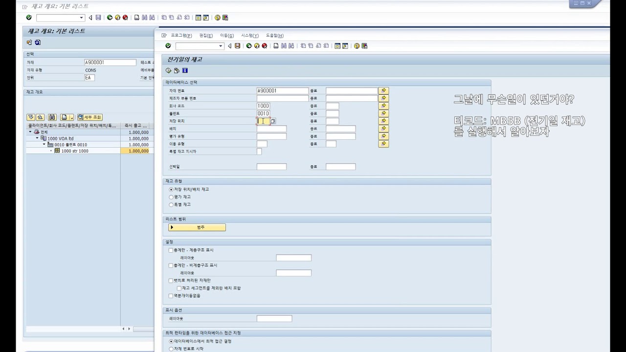 SAP MM MB5B 전기일 재고 (무슨일이??) - YouTube