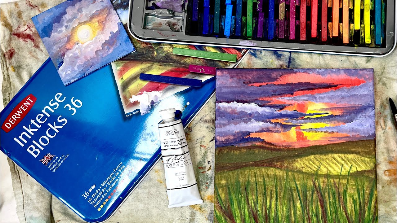 How To Paint Stunning Sunset Clouds With Inktense Blocks On A Stretched Canvas - YouTube