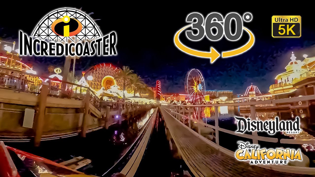 VR 360 5K Incredicoaster at Night On Ride Front Seat POV Disney's ...