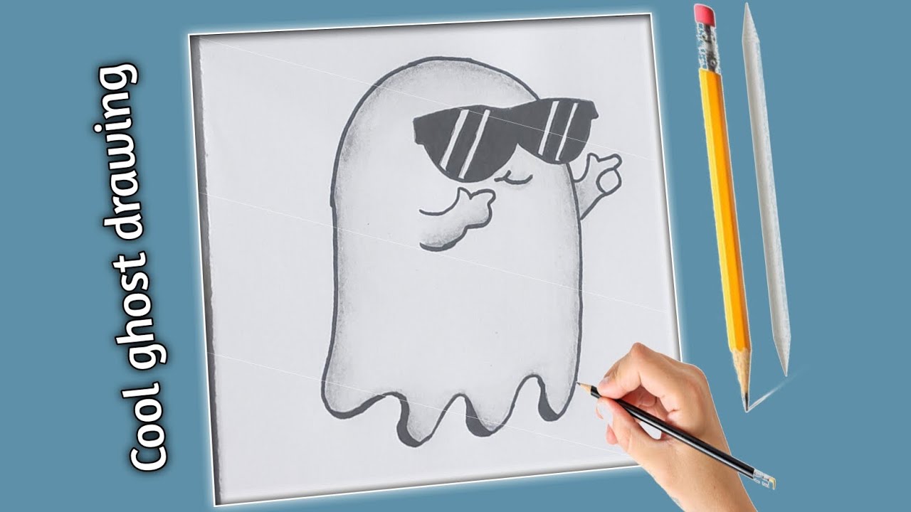 How to draw a cool ghost with sunglasses | Easy cartoon ghost drawing ...