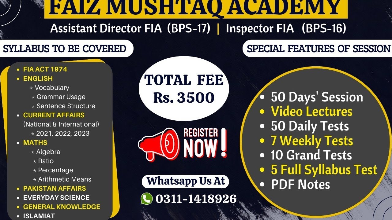 FPSC Assistant Direct FIA Inspector FIA Test syllabus | FIA Jobs Test ...
