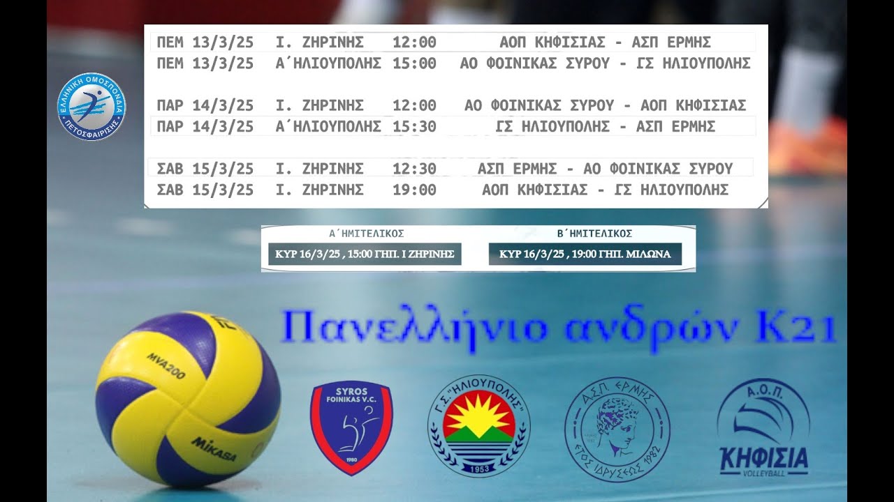 LIVE| Volleyball Πανελλήνιο ανδρών Κ21-Ημιτελικός ΑΟΠ Κηφισιάς- Γ.Α.Σ ...