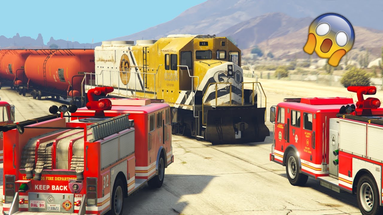 Train Vs 100 Fire Trucks😱 in GTA 5 - YouTube