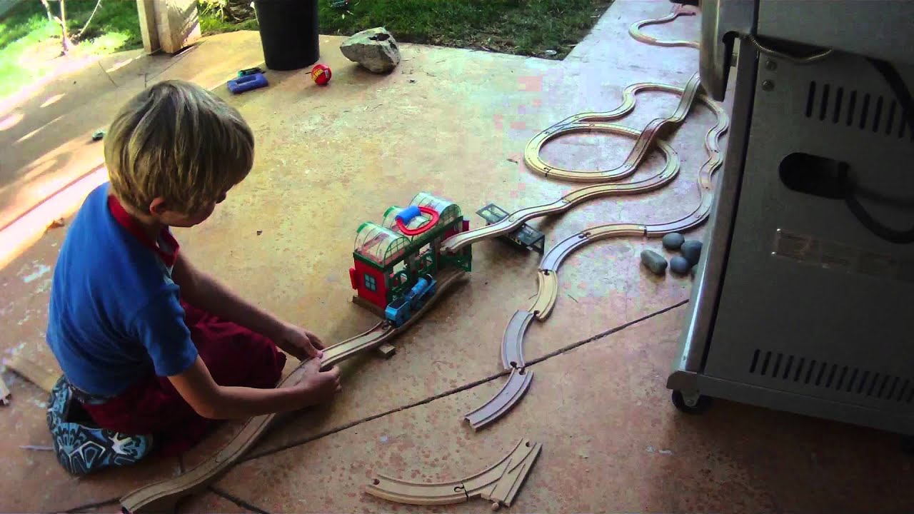 Train Tracks Thomas the tank engine backyard - YouTube