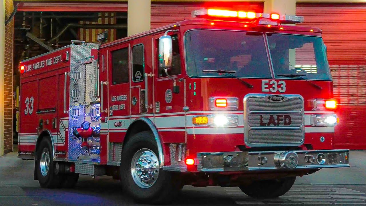 LAFD Engine 33 & Rescue 33 Responding - YouTube