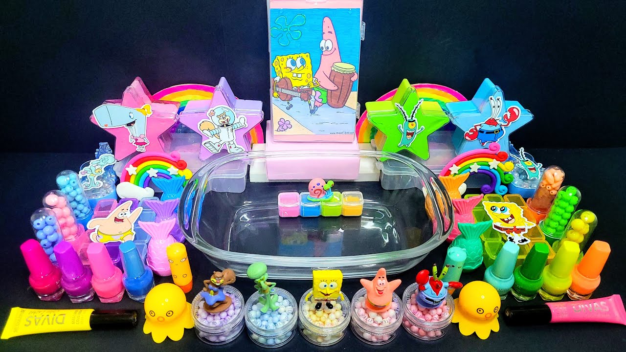 SpongeBob SquarePants slime - Mixing makeup, glitter, emerald and ...