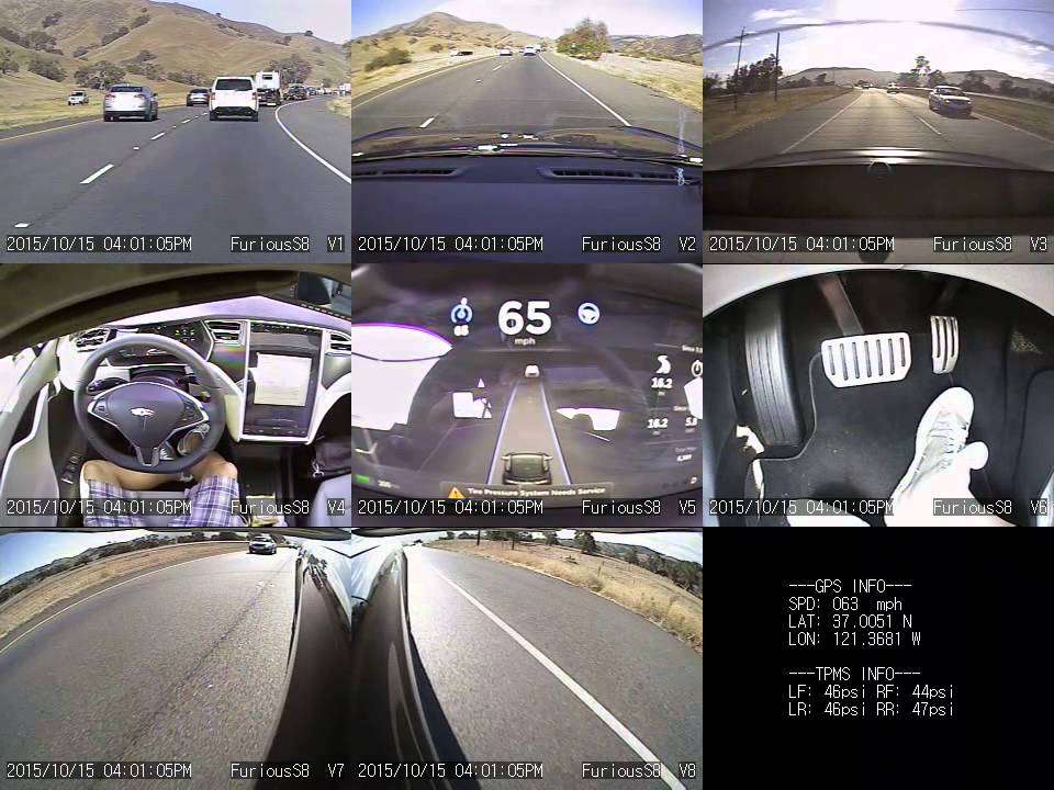 1st 8 camera dash cam testing Tesla P85D Autopilot V7.0 in public (5min ...