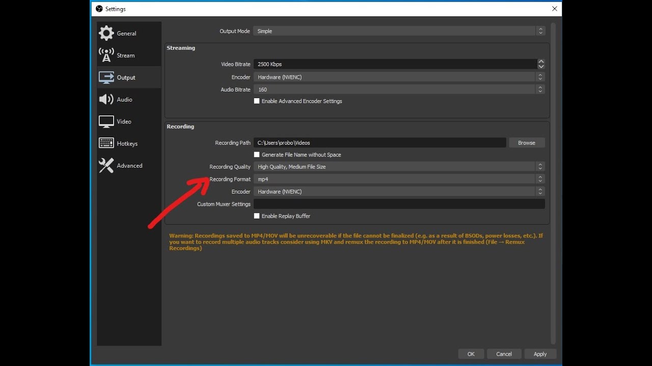 How to change recording format on OBS - YouTube