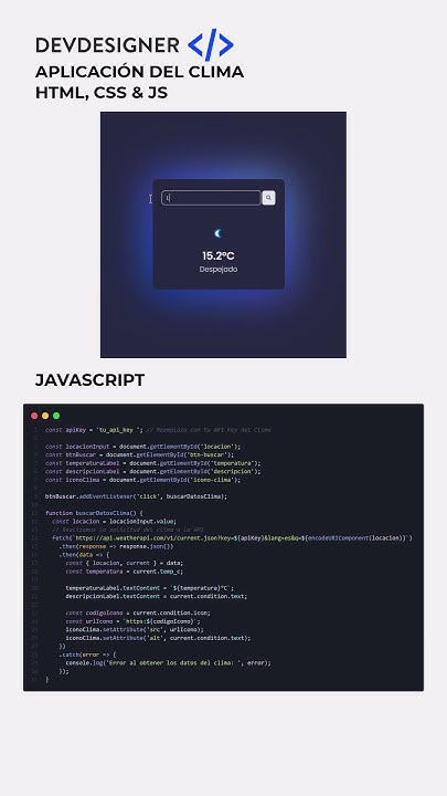 Crea esta SENCILLA APLICACIÓN del CLIMA con HTML, CSS y JavaScript | (Utilizando WeatherAPI) # ...