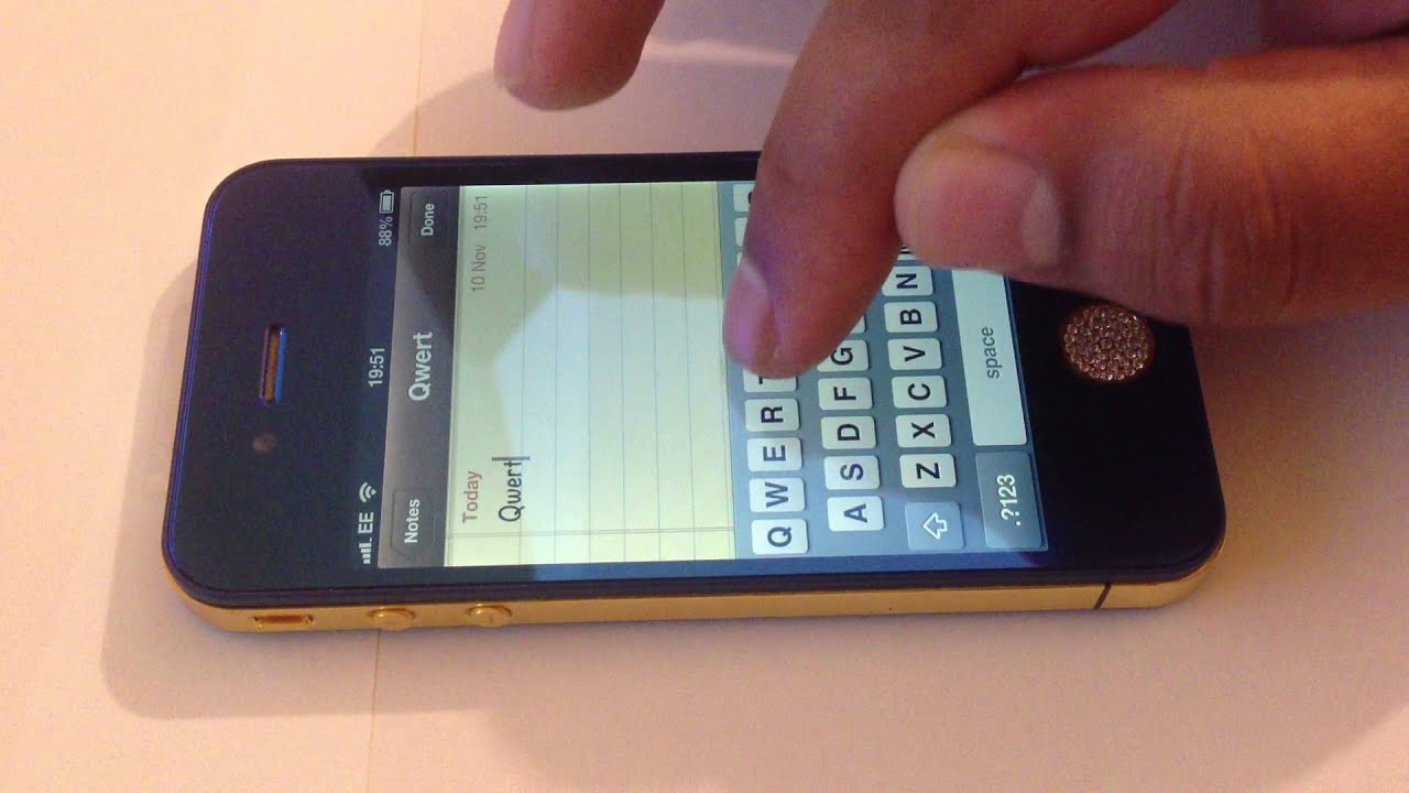24ct Gold Mirror Blue iPhone 4 With Diamante Home Button - YouTube