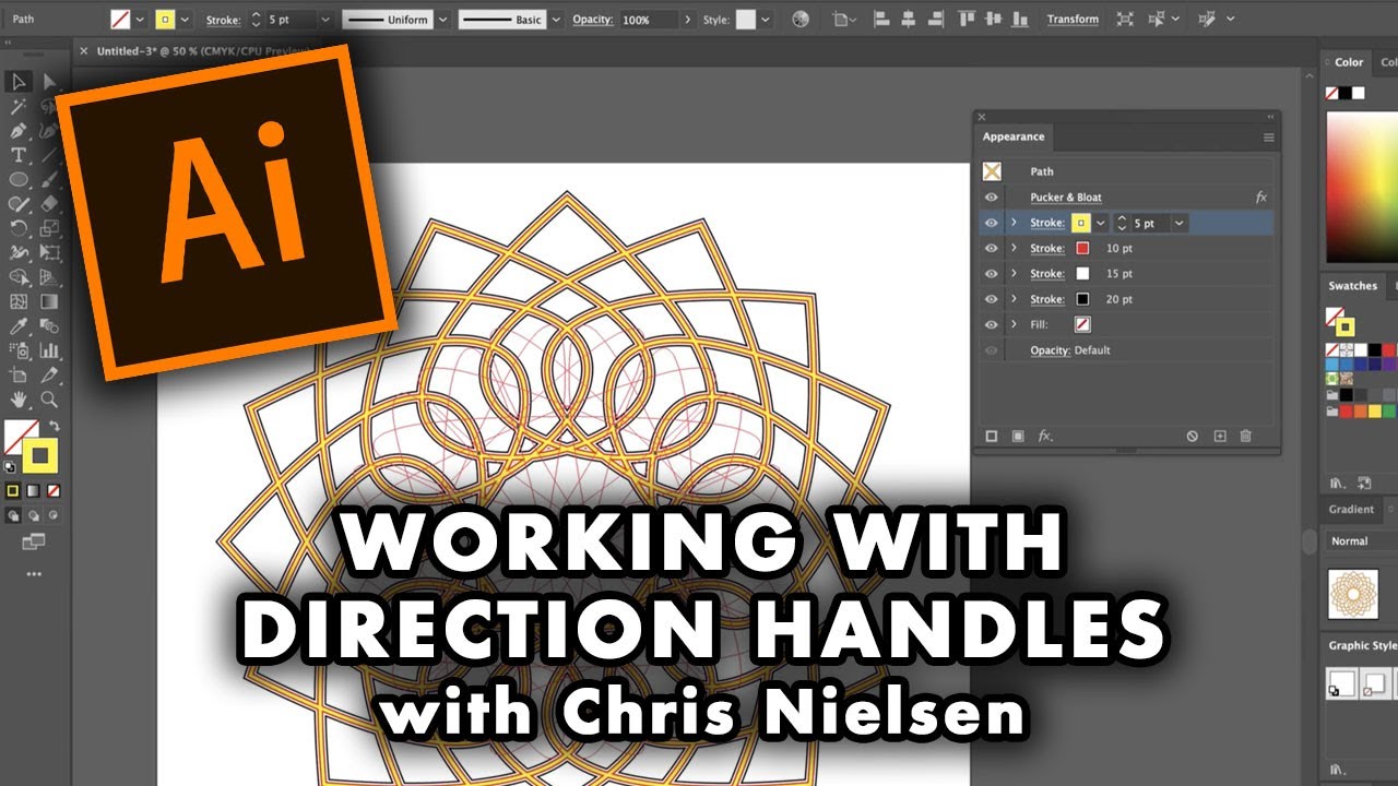 Using Direction Handles in Illustrator to make Mandala Designs - YouTube