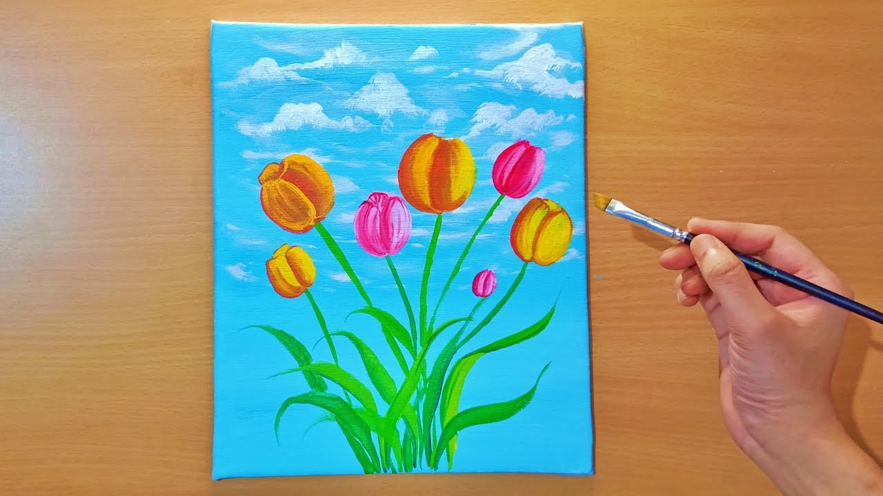 Tulip painting || how to paint tulips with acrylics || how to paint ...