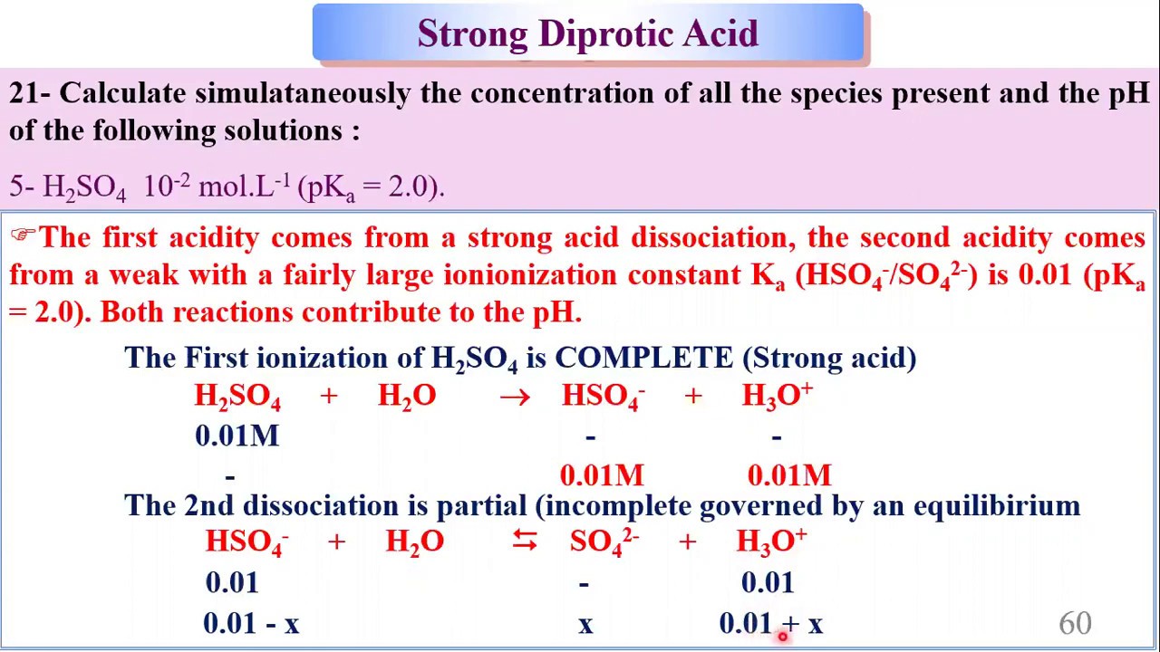 Exercises - Q.21- pH of Sulfuric Acid (Strong Diprotic Acid) - YouTube