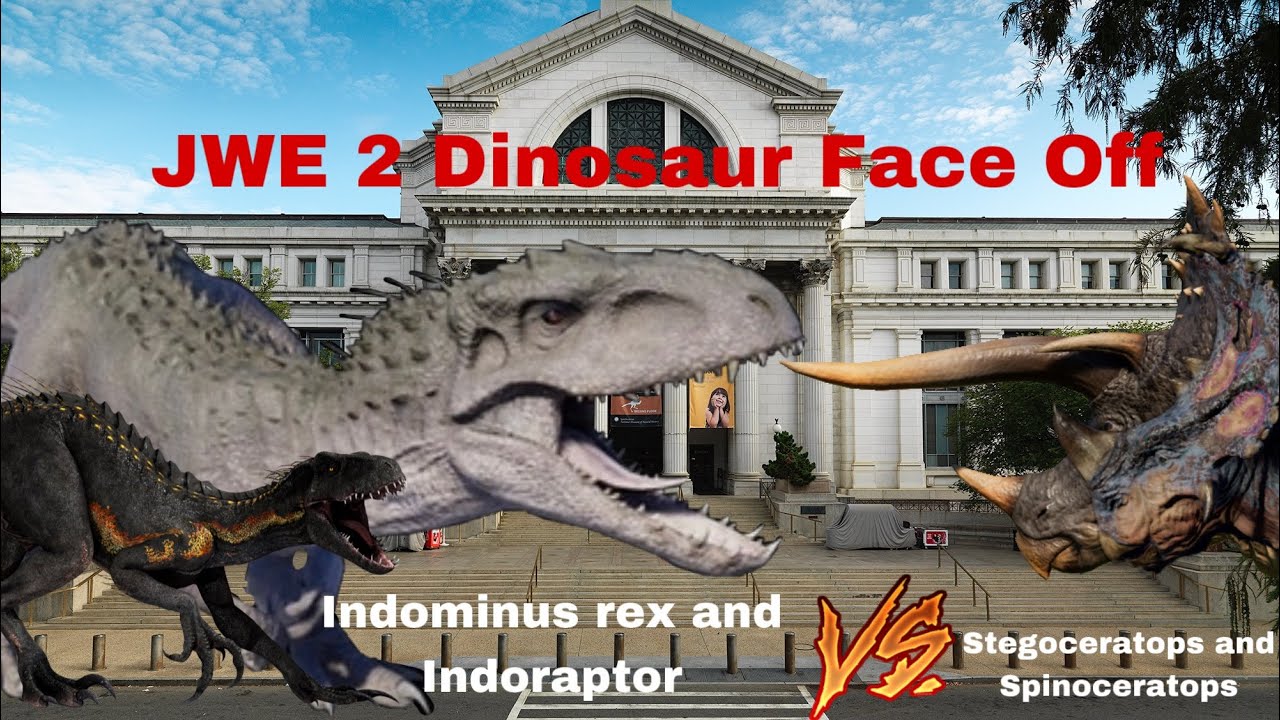 JWE 2 Dinosaur Face Off Indominus and Indoraptor vs Stegoceratops and ...