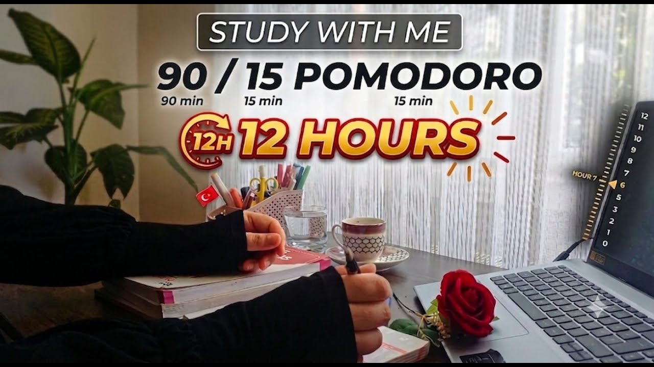12 HOUR STUDY WITH ME 📚| Nature Sounds ☔ | 90/15 Pomodoro | KPSS & AGS ...