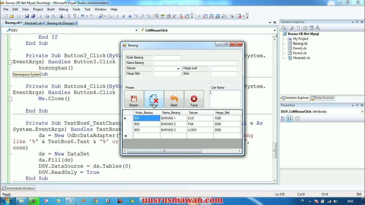 tutorial vb.net dan mysql - bab 5 hapus batal tutup cari data - YouTube