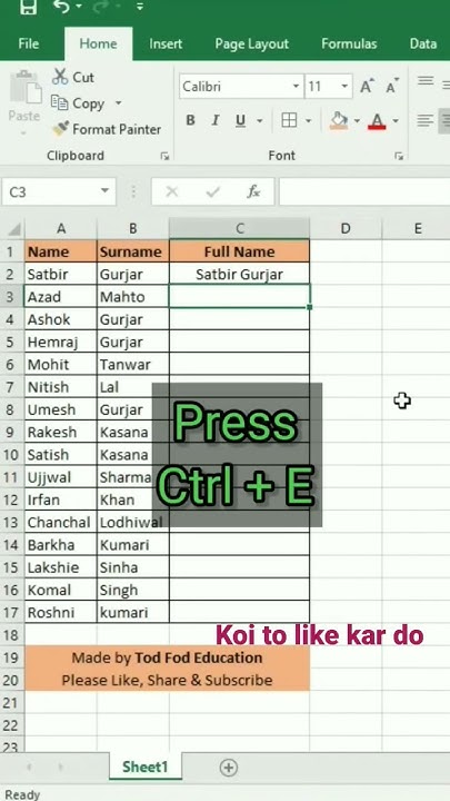 Flash Fill- Full Name- Excel tips & Tricks from - YouTube