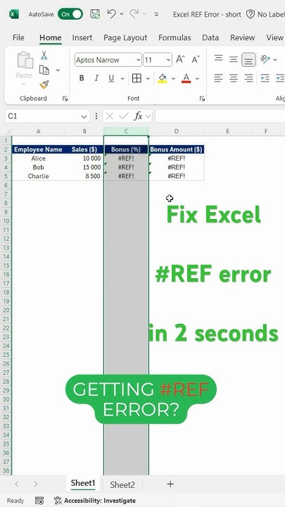 Getting an Excel REF Error when deleting column? - do this instead #ref - YouTube