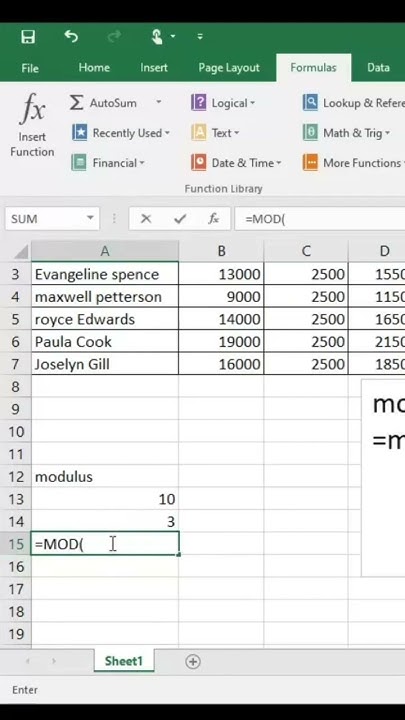 Remainder after division (modulus) #fypシ #exceltips #excel - YouTube