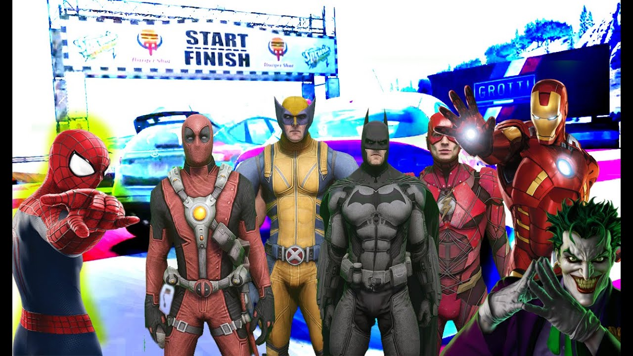 SUPER HEROES RACING IN THE RACE MAP WITH THE FORD CARS - YouTube