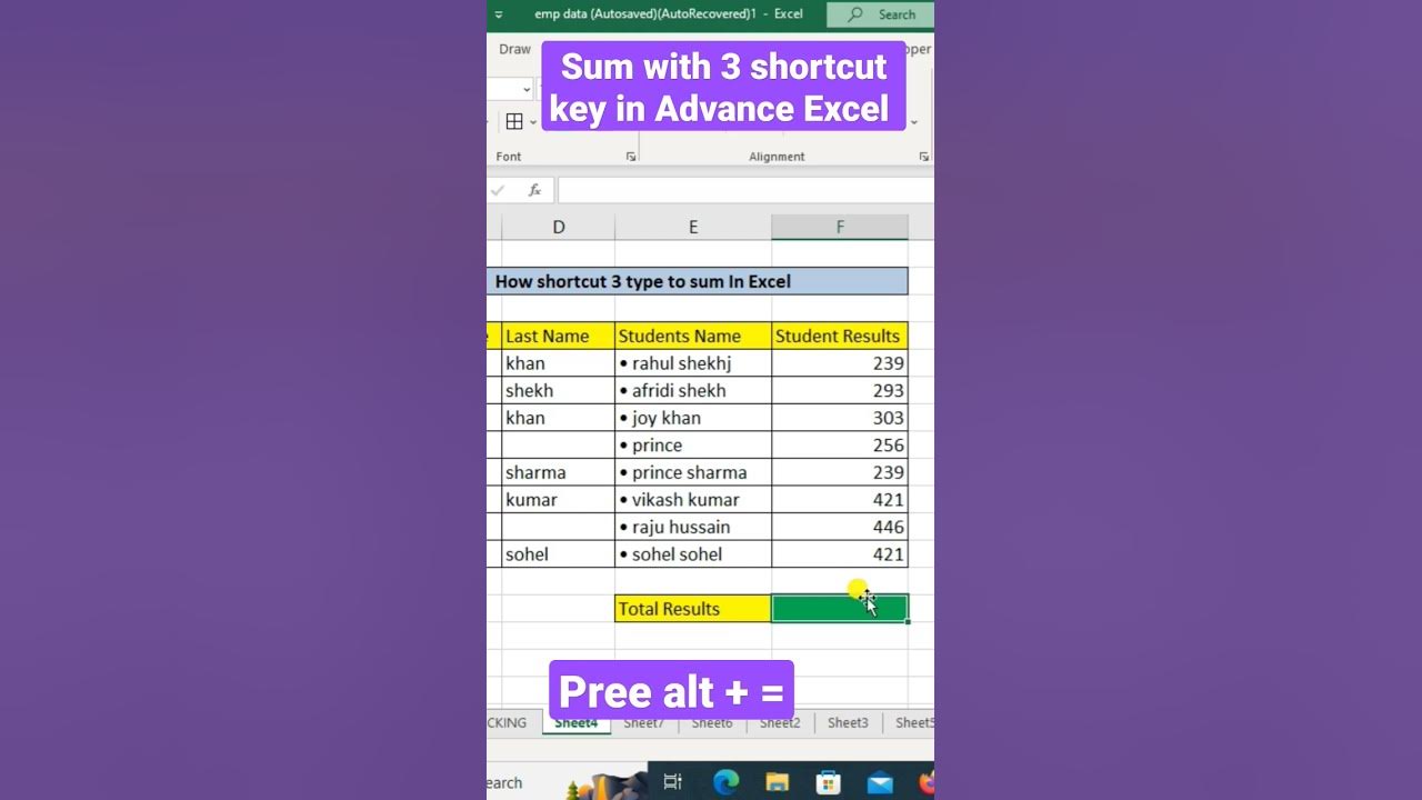 how to sum with 3 shortcut key in Advance Excel #sumformula #sum #exceltips #excel ...
