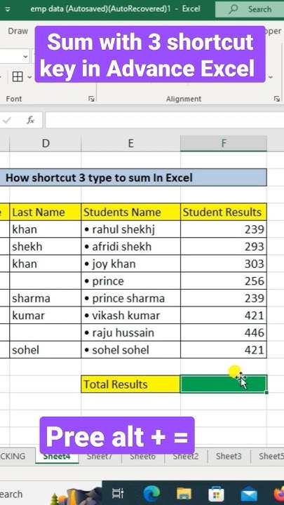 how to sum with 3 shortcut key in Advance Excel #sumformula #sum #exceltips #excel ...