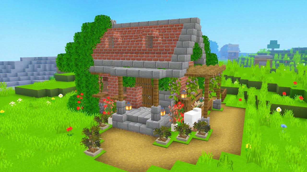 Minecraft | How To Build a Cute Starter Brick House - YouTube