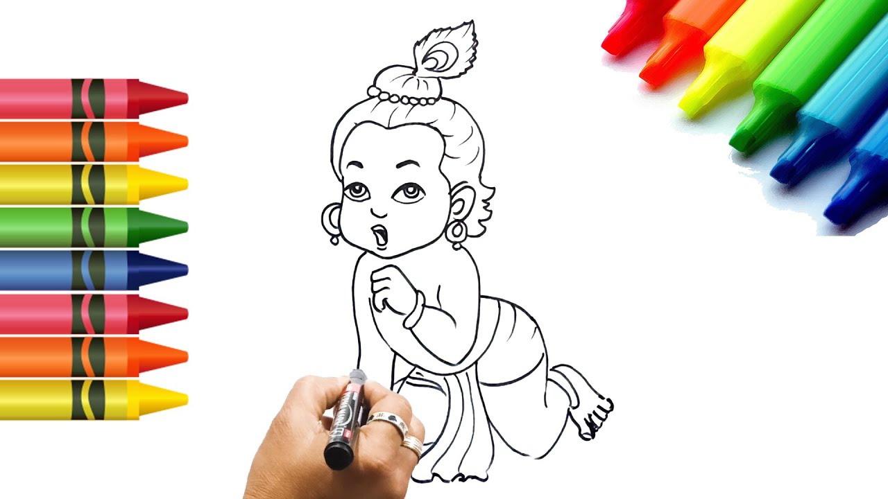 How To Draw Simple & Easy Shree Krishna | Drawing Tutorial | By Kailash ...