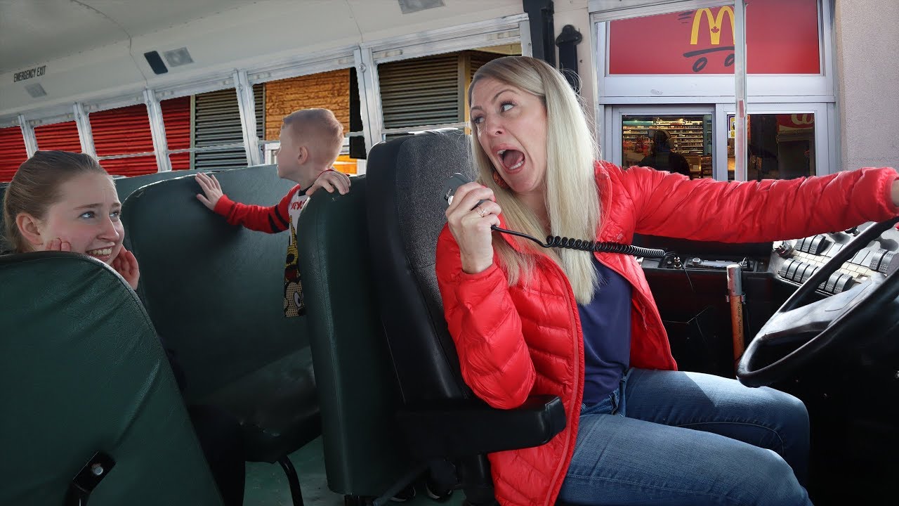 DRIVE THRU IN A SCHOOL BUS PRANK! APRIL DRIVES THE SCHOOL BUS - YouTube