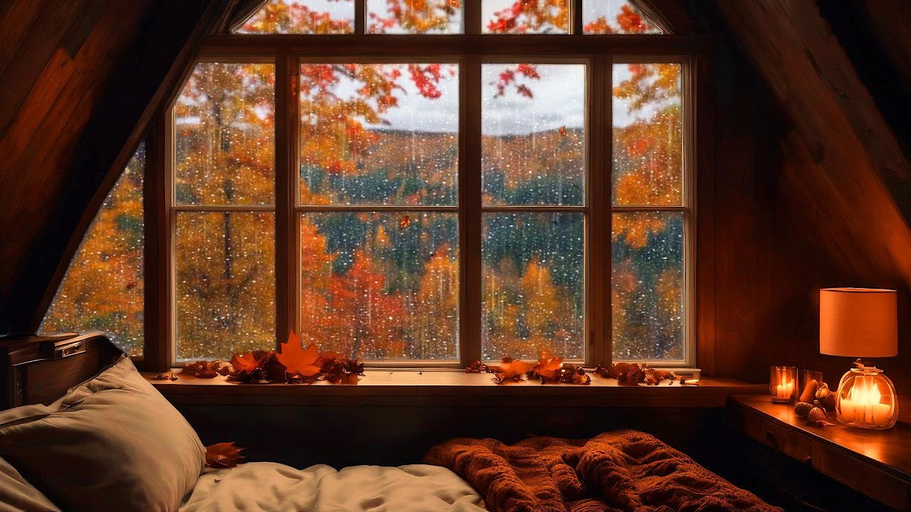 Rainy Autumn Day Ambience | Cozy Nook with Falling Leaves and Fall Rain ...